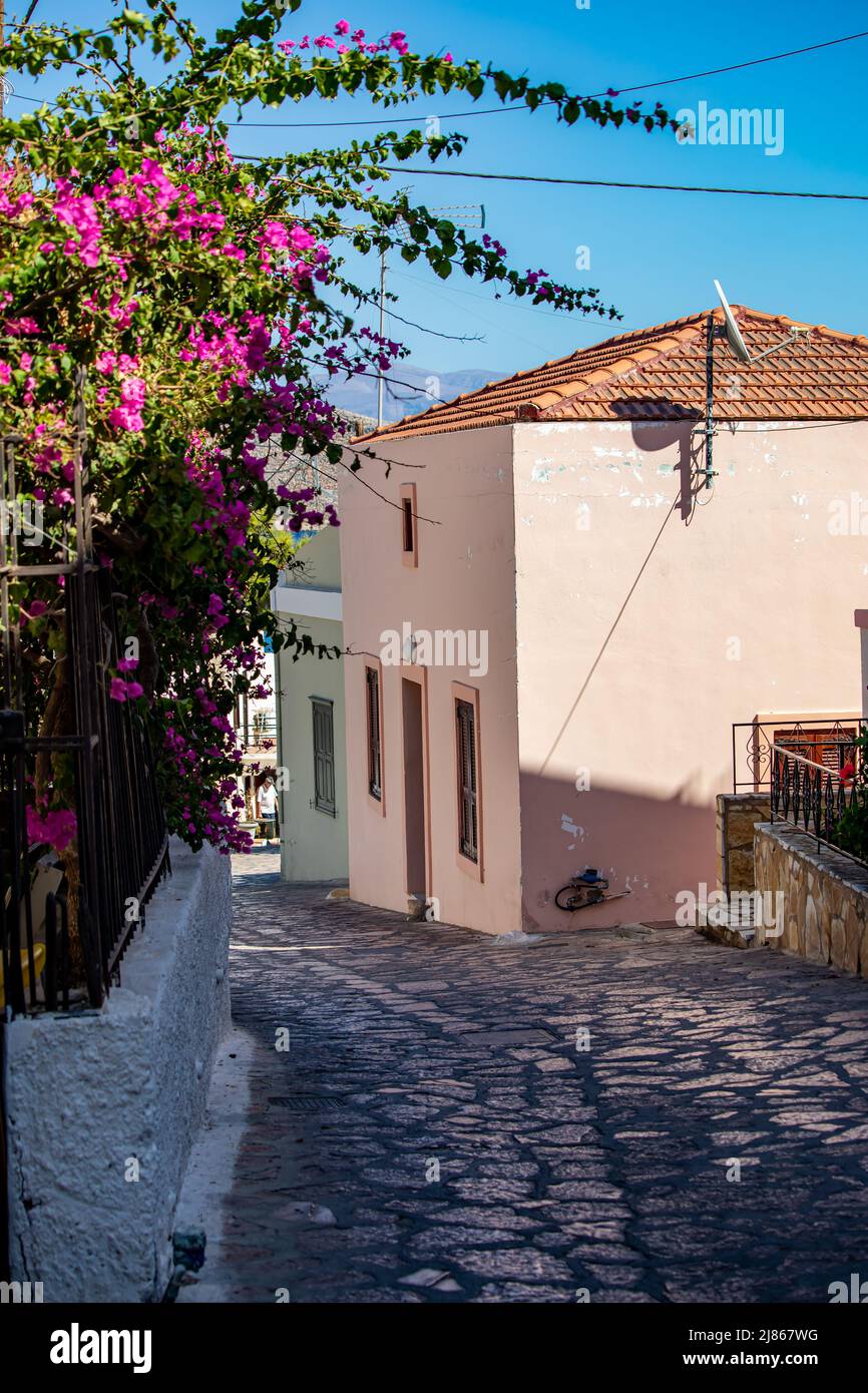 Chalki town center on Chalki island, Dodecanese Stock Photo - Alamy
