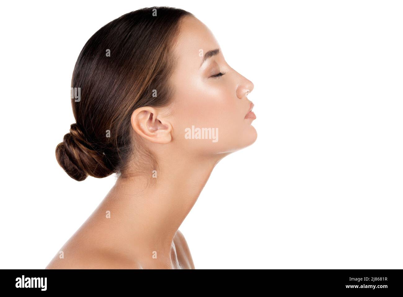 Pretty woman with long neck, isolated on white background Stock Photo ...