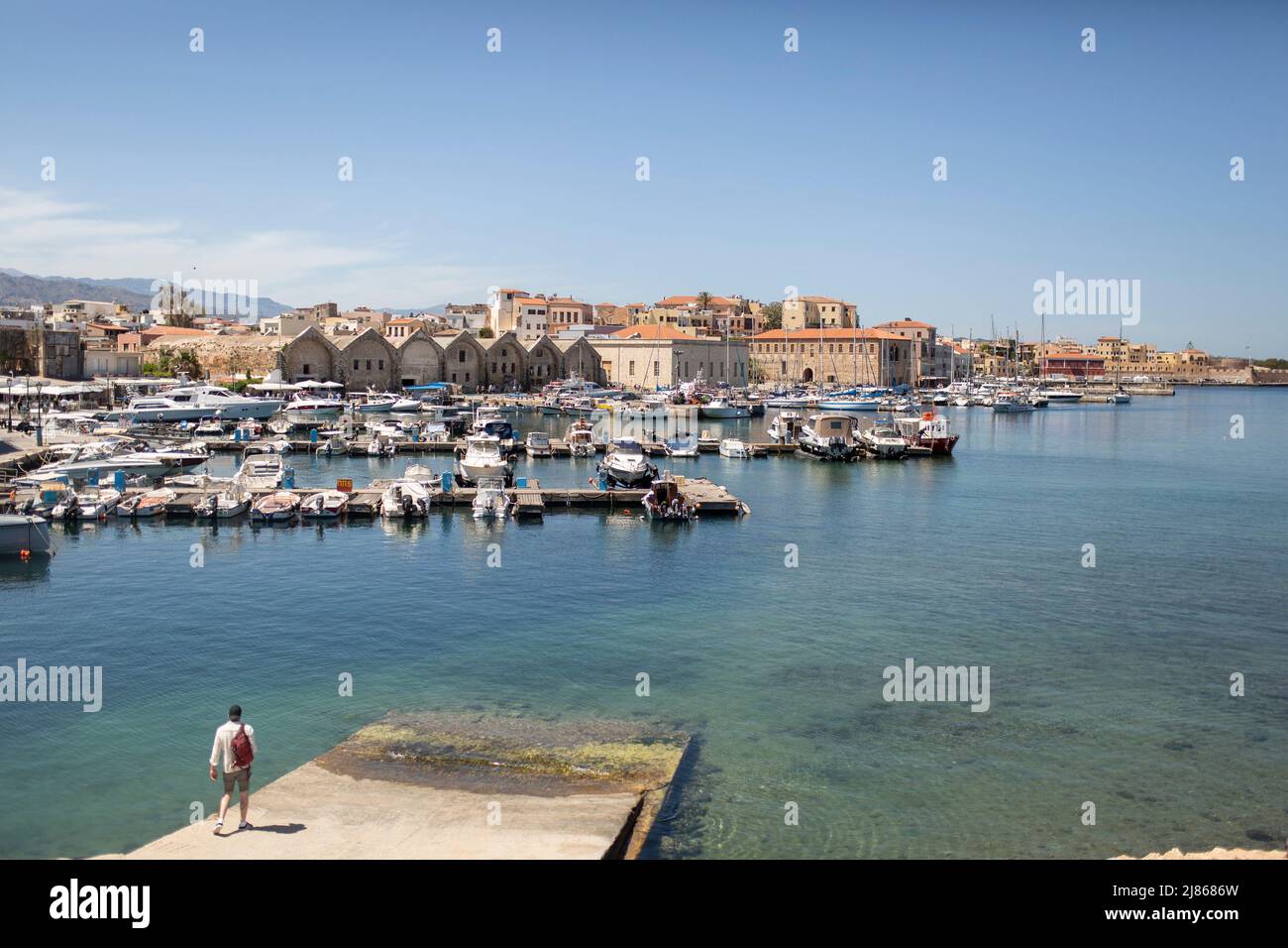 Chania, Greece. 11th May, 2022. View of the old port of the city of Chania on the island of ...
