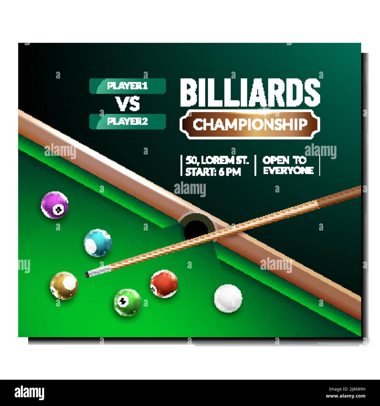 Billiards Championship Promotion Banner Vector Stock Vector Image & Art ...