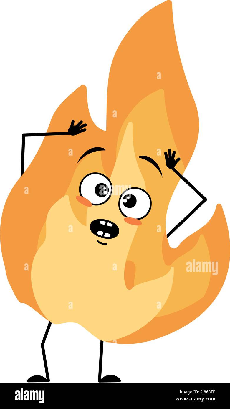 Cute flame character with panic emotions, surprised face, shocked eyes ...