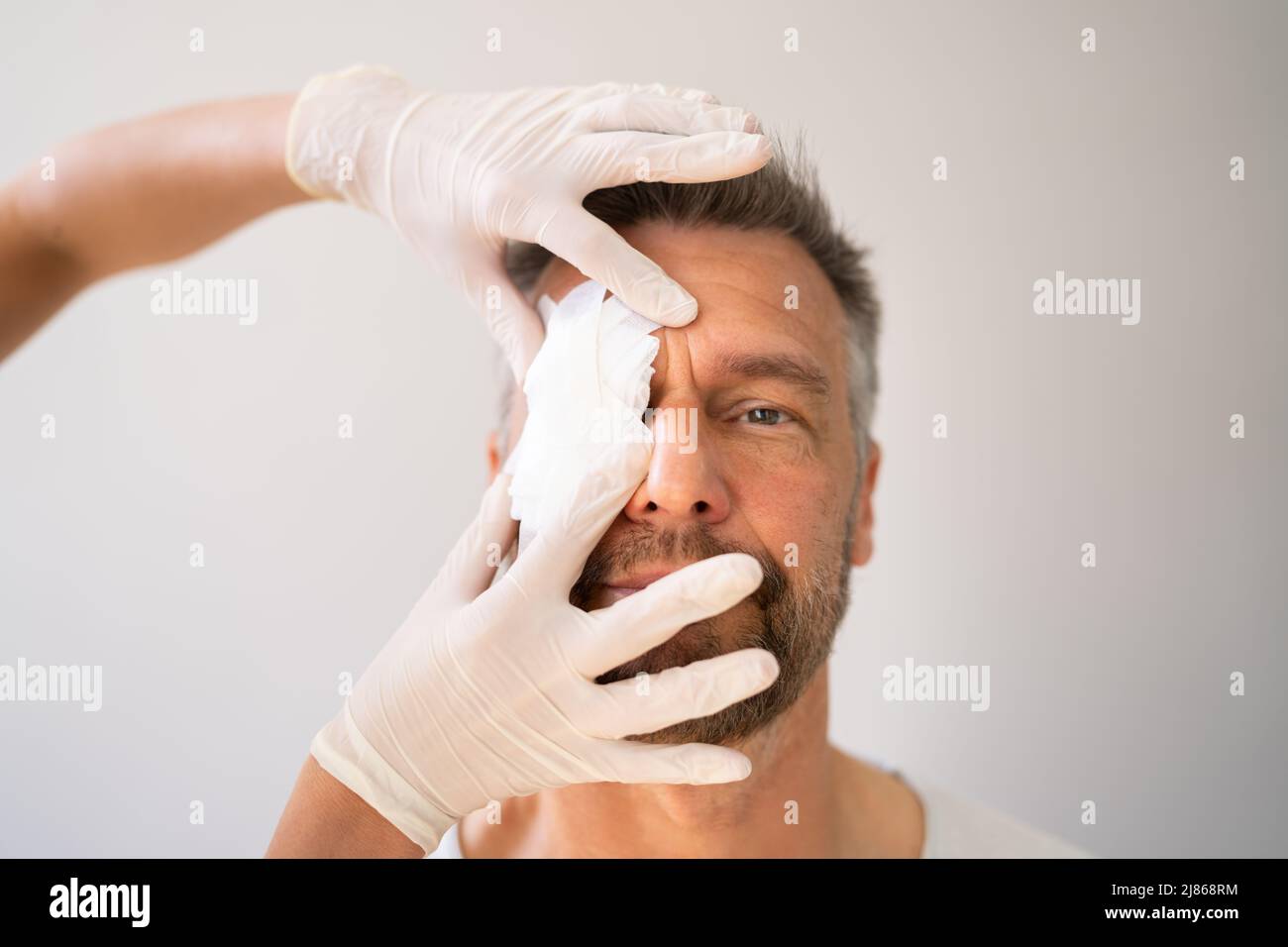 Eye First Aid Care By Doctor. Medicine Plaster. Pain And Injury Stock ...
