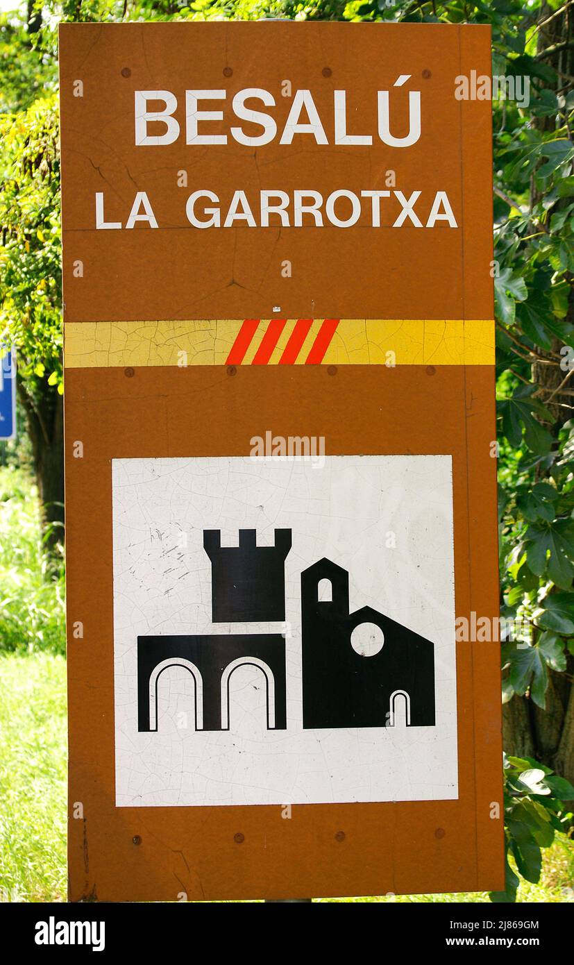 Information signs for traffic in Besalu, Girona, Catalunya, Spain ...