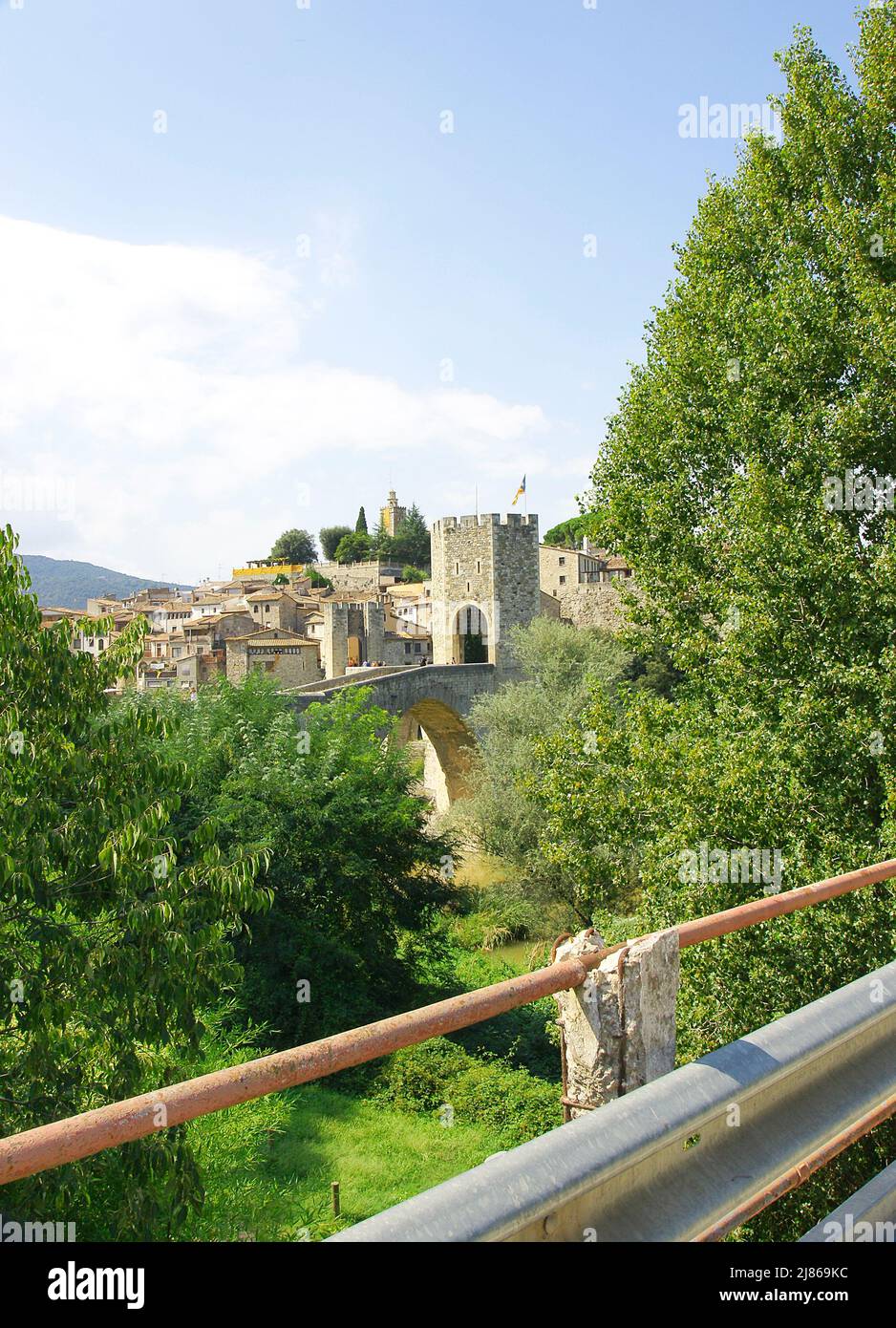Castle, bridge and town of Besalú in the region of La Garrotxa, Gerona ...