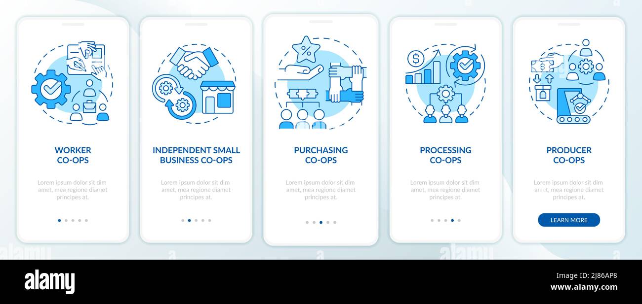 Types of co-ops blue onboarding mobile app screen Stock Vector Image ...