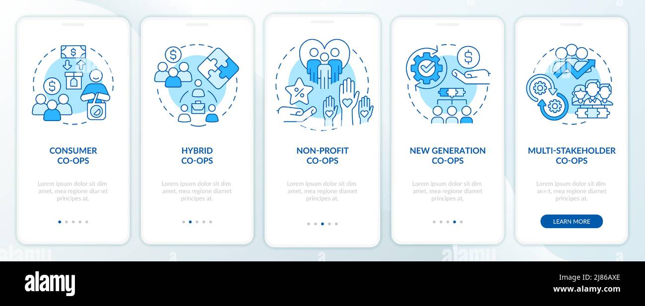 Types Of Business Co Ops Blue Onboarding Mobile App Screen Stock Vector Image And Art Alamy