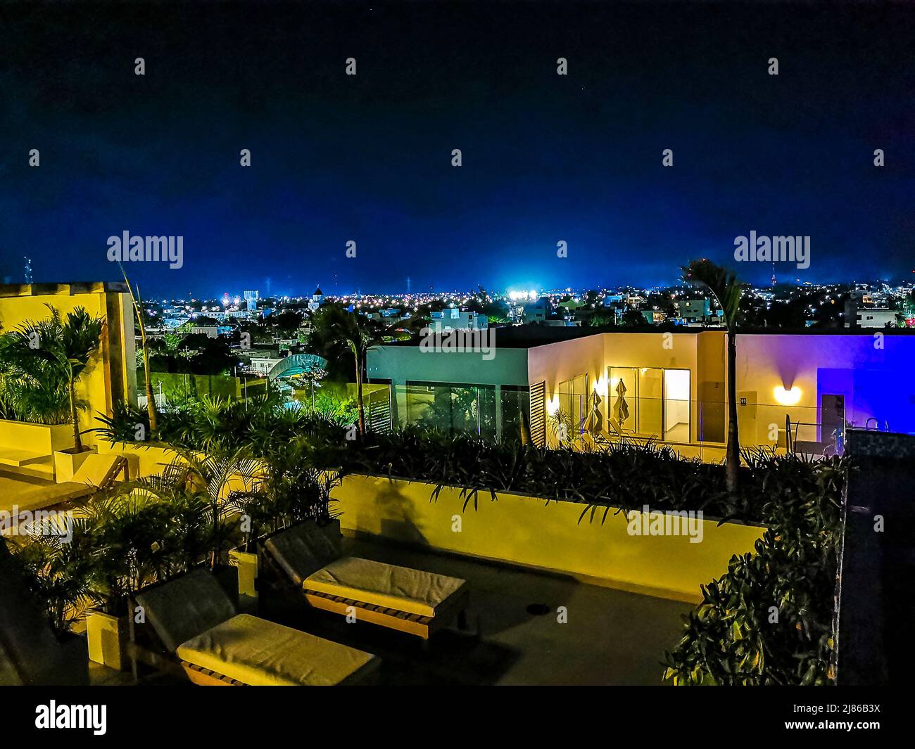 Amazing night cityscape landscape and caribbean ocean and beach ...