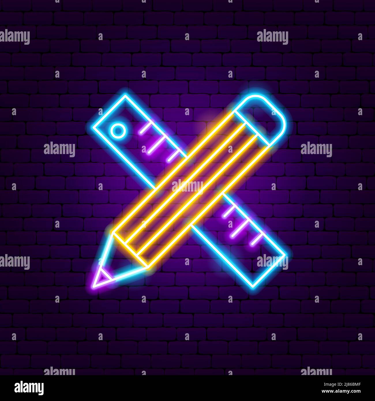 Pencil Ruler Neon Sign. Vector Illustration of Design Promotion Stock ...