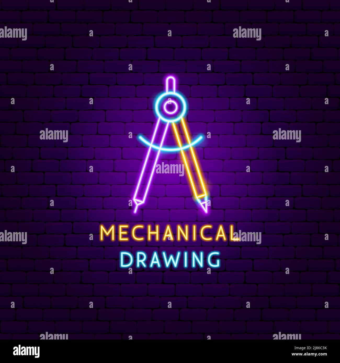 Mechanical Drawing Neon Label. Vector Illustration of Compass Promotion ...