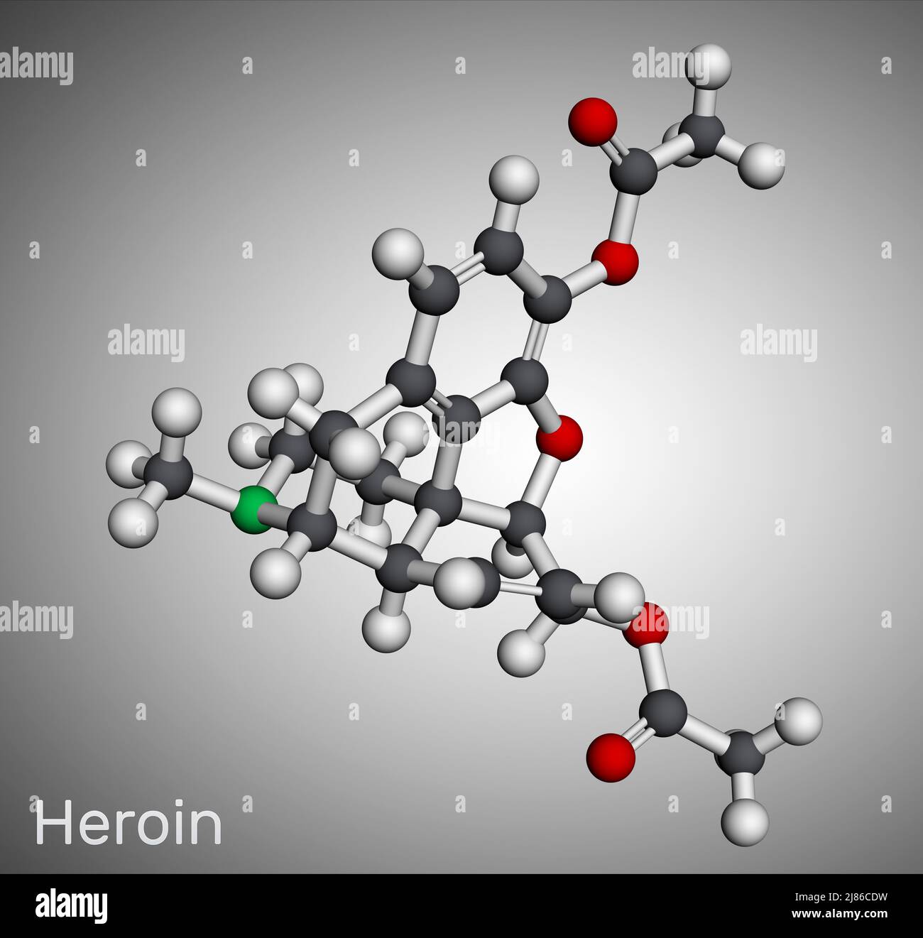 Heroin, diacetylmorphine, diamorphine molecule. It is opioid, narcotic ...