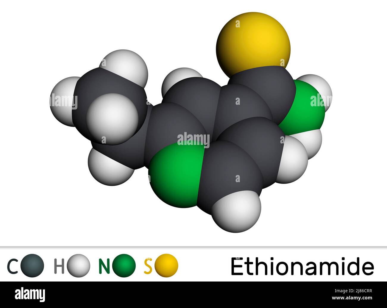 Ethionamide molecule. It is antitubercular agent, antibiotic, used to ...