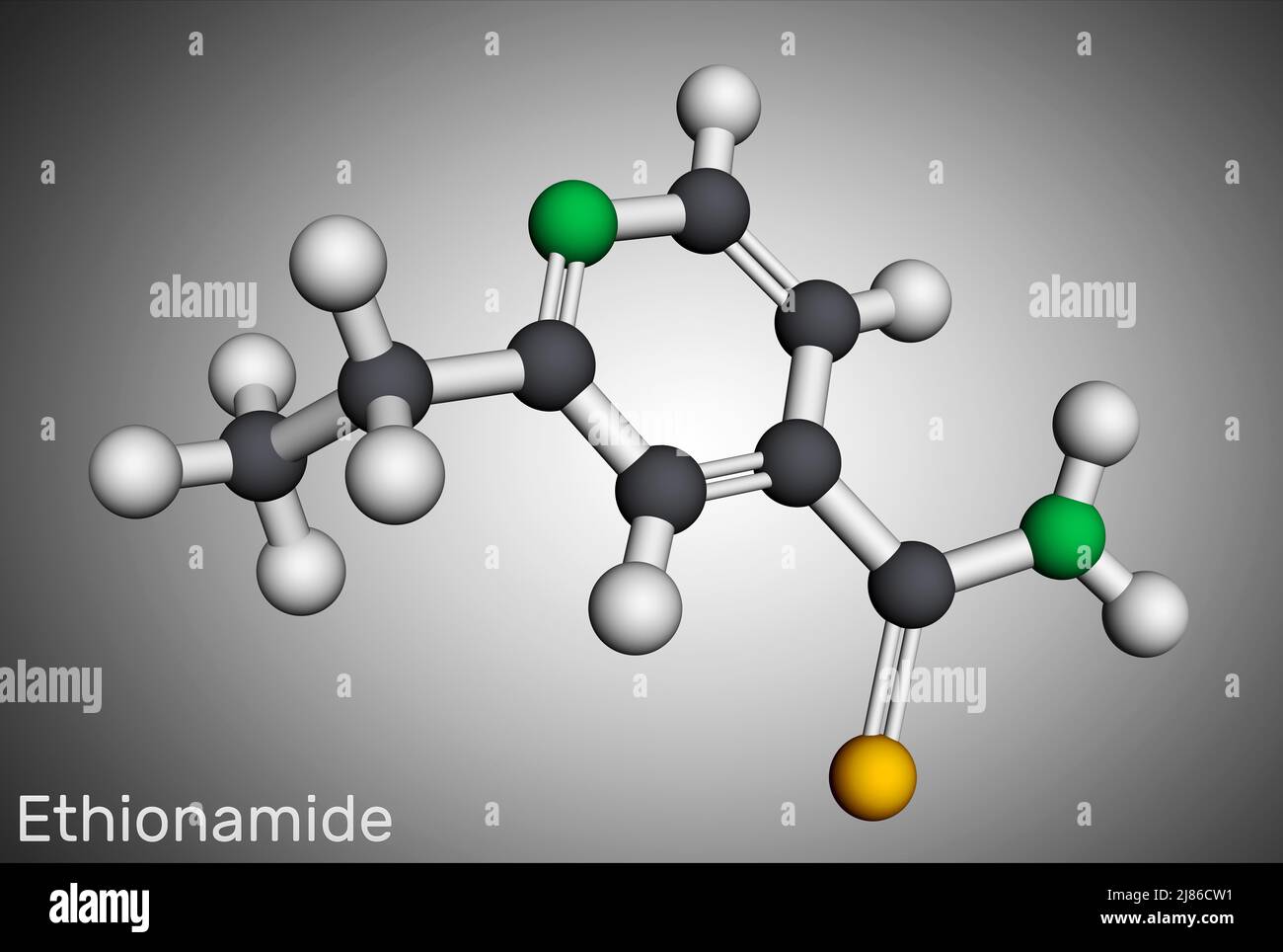 Ethionamide molecule. It is antitubercular agent, antibiotic, used to ...