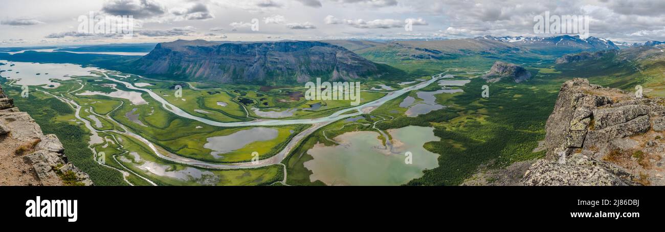 Aerial panoramic scenic view from Skierffe rock summit on glacial ...