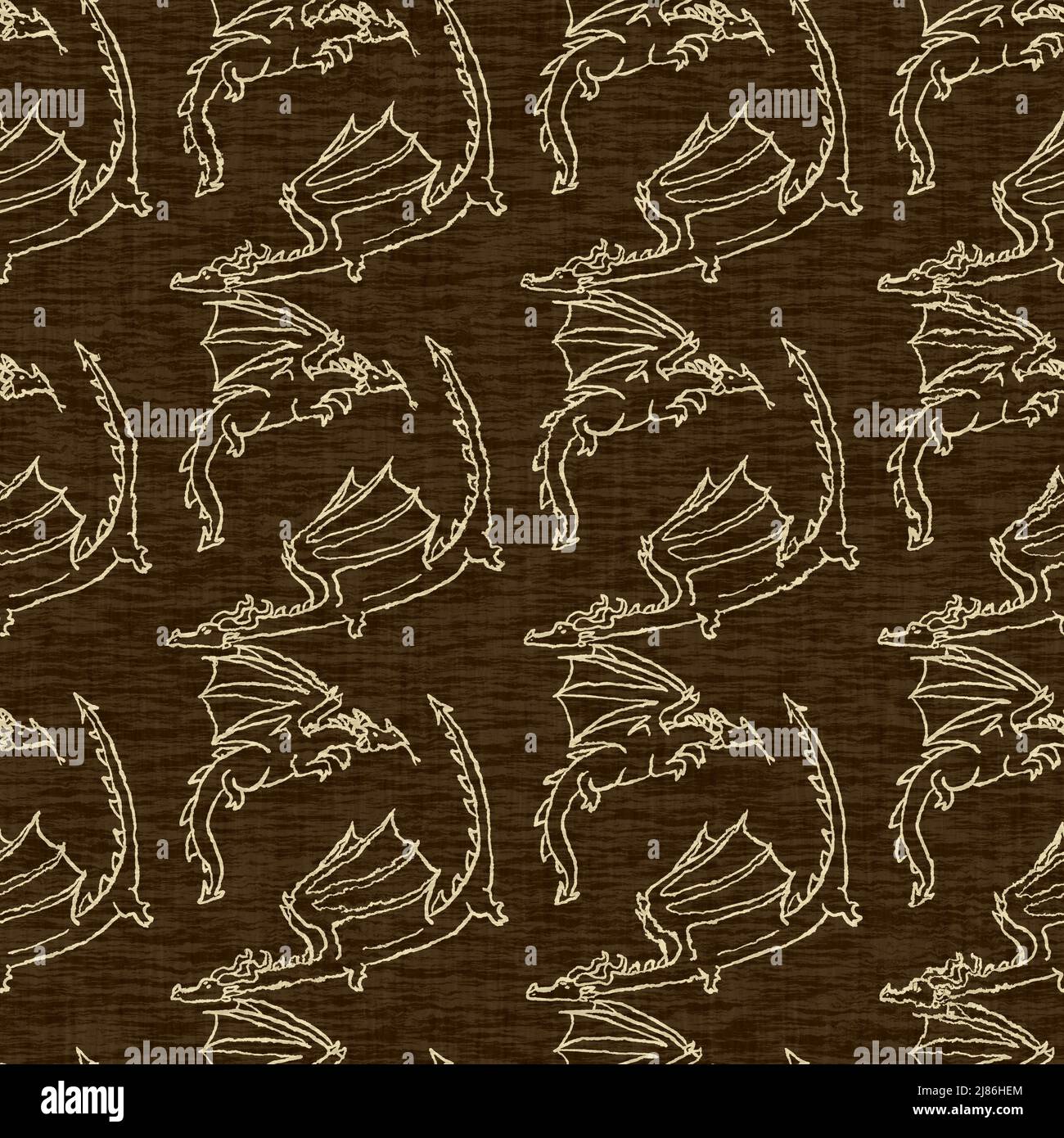 Dragon linen effect texture seamless pattern. Woven mythical beast for ...