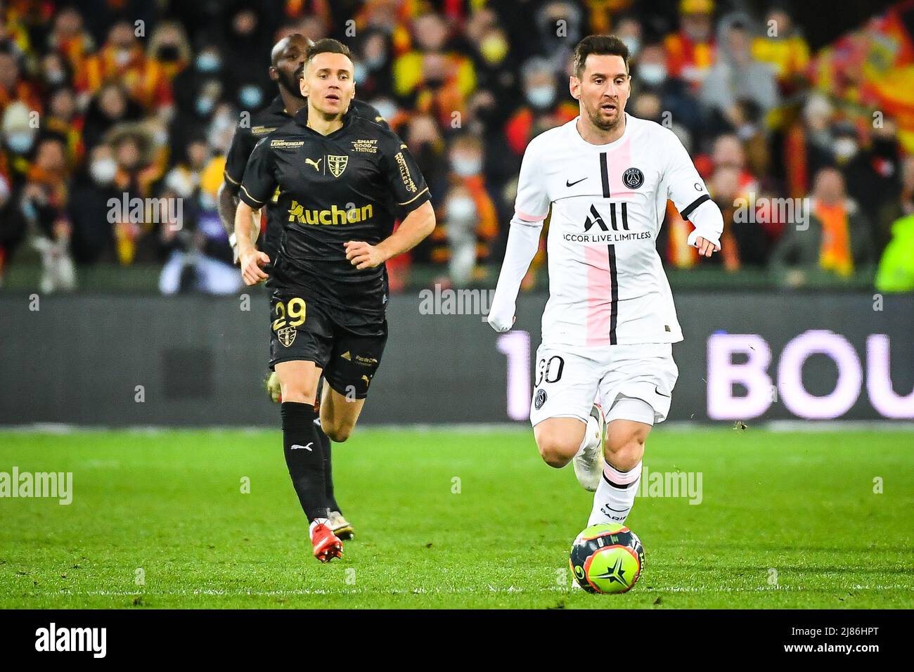 Przemyslaw Adam FRANKOWSKI of Lens and Lionel (Leo) MESSI of PSG during ...