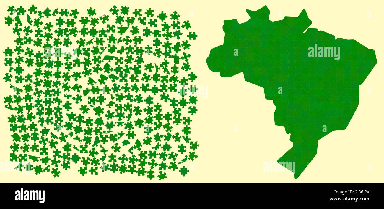 Brazil map made out of different shades green - national color - jigsaw ...
