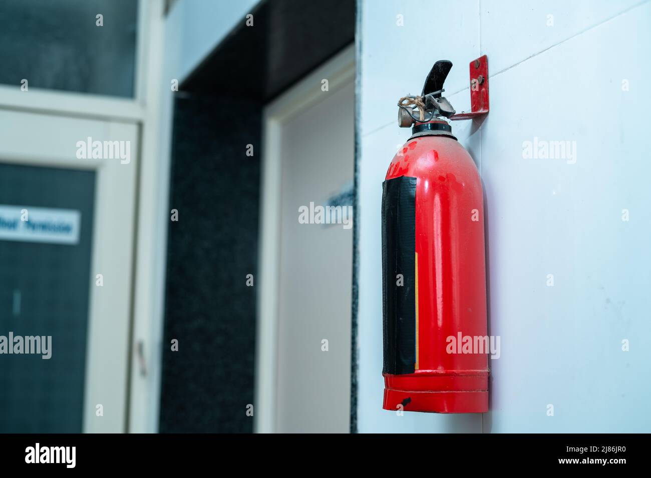 Fire extinguisher at hospital corridor as a safety measure or emergency ...