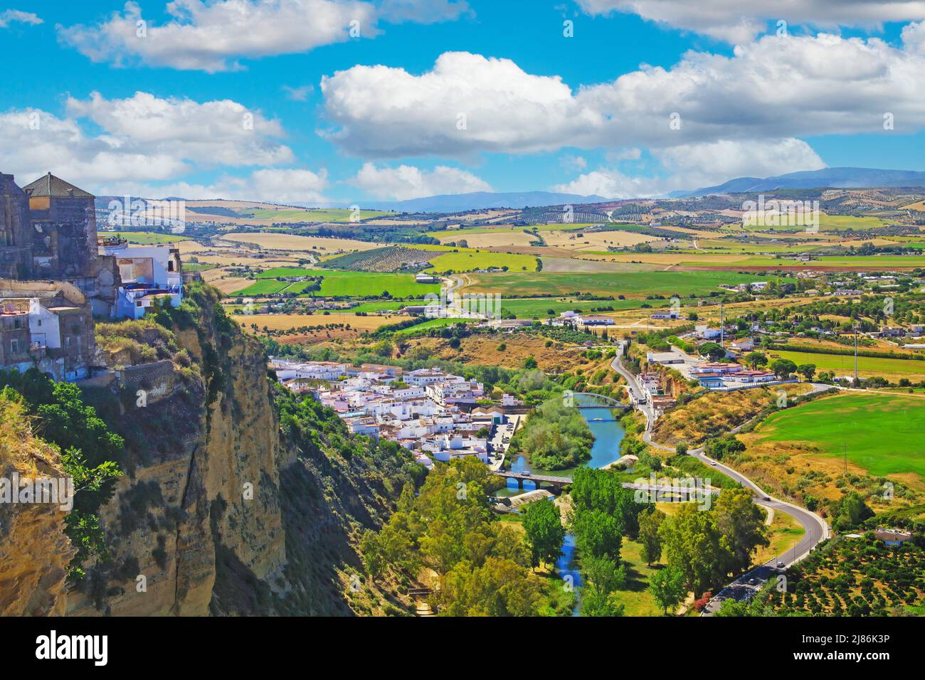 Beautiful andalusian landscape, guadalete river, green rural valley ...