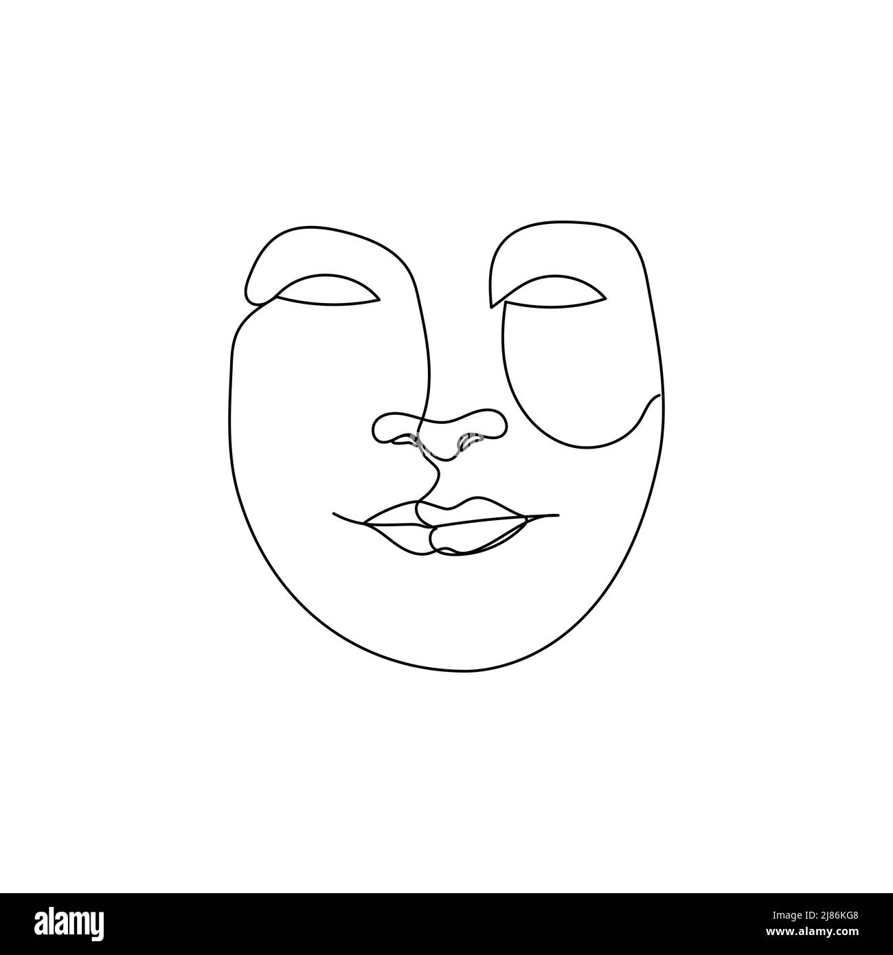 Female Face Single Line Drawing Portrait Of Young Beautiful Girl Stock