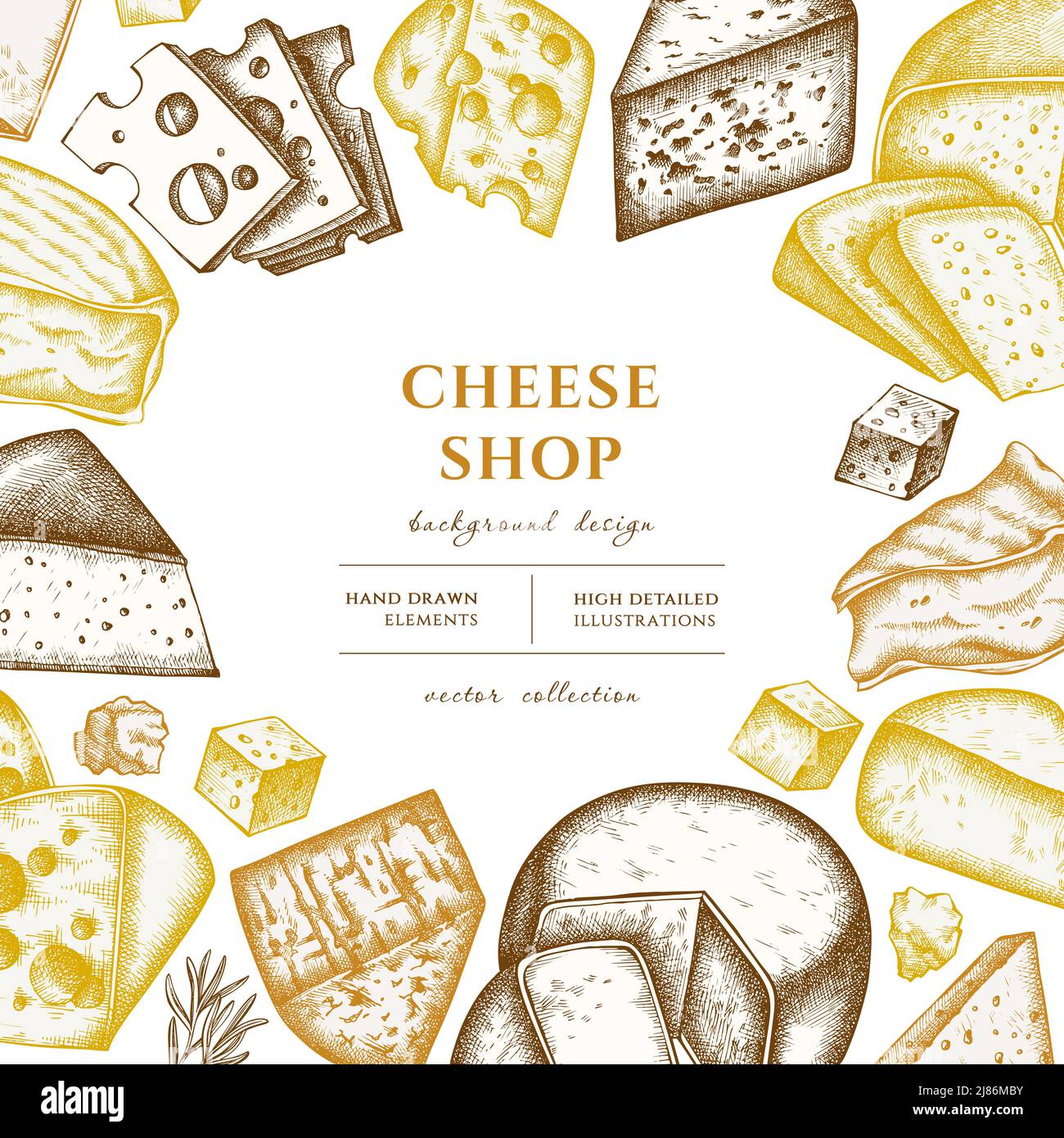 Cheese hand drawn illustration design. Background with vintage brie ...