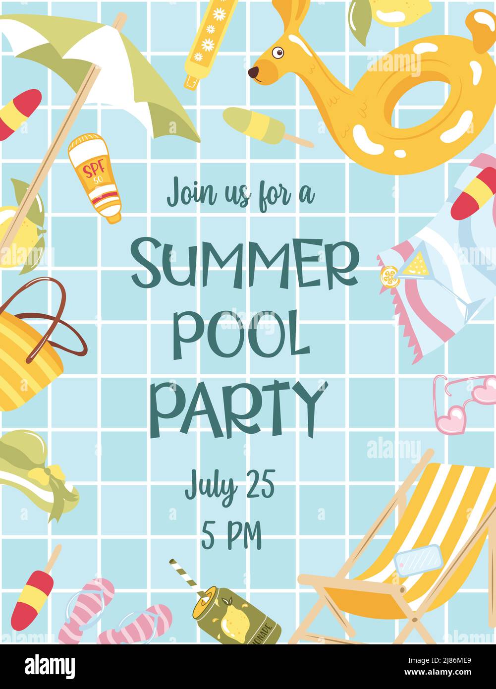 Vector bright and fun advertising poster template for pool party ...