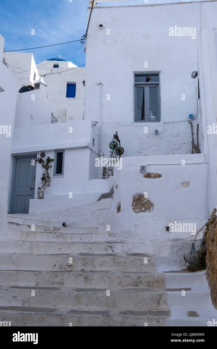 Greece, Serifos island. Traditional whitewashed building and stone ...