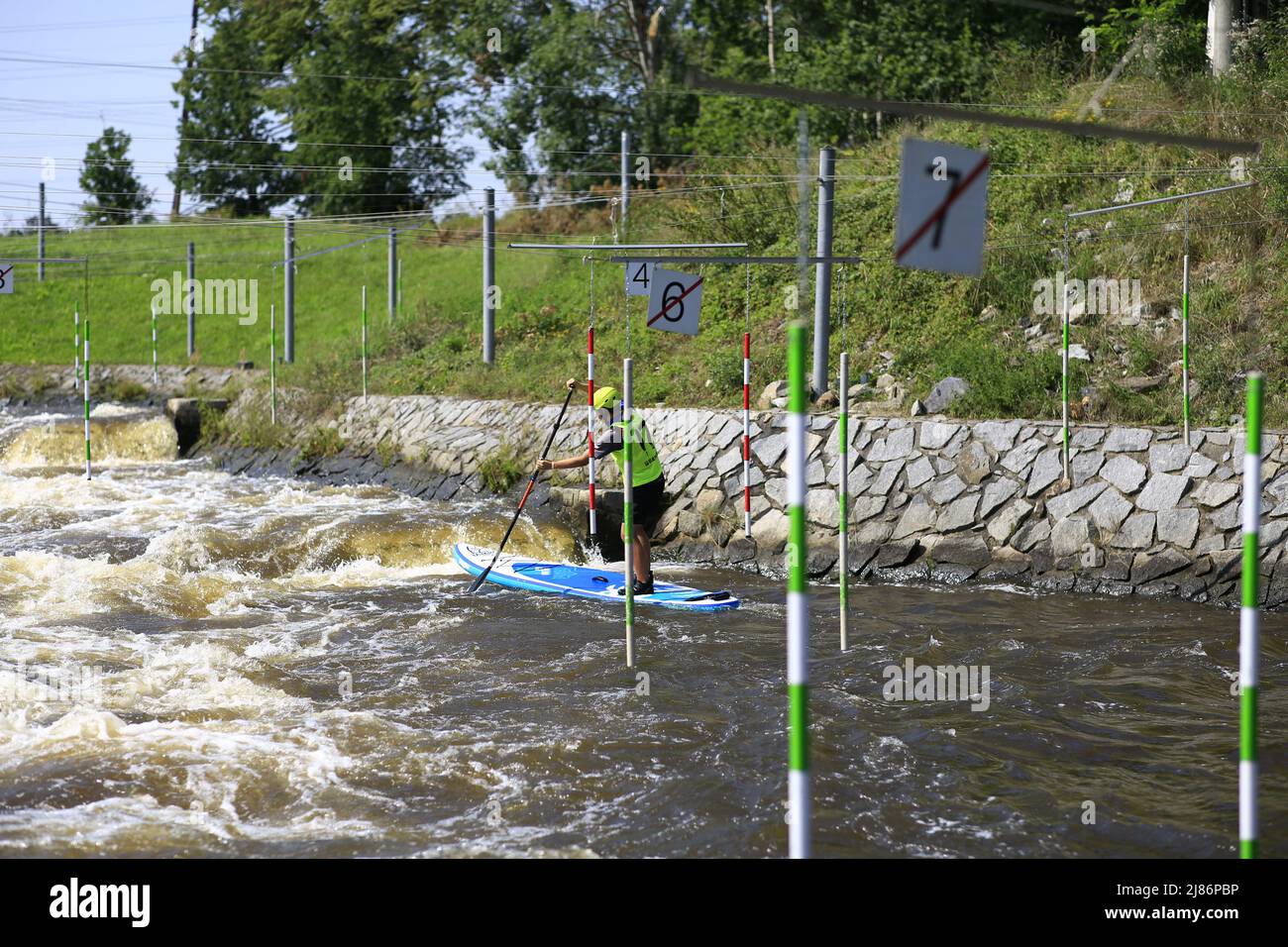 Paddleboard race on cascade wild river Vltava in Czech republic Stock ...