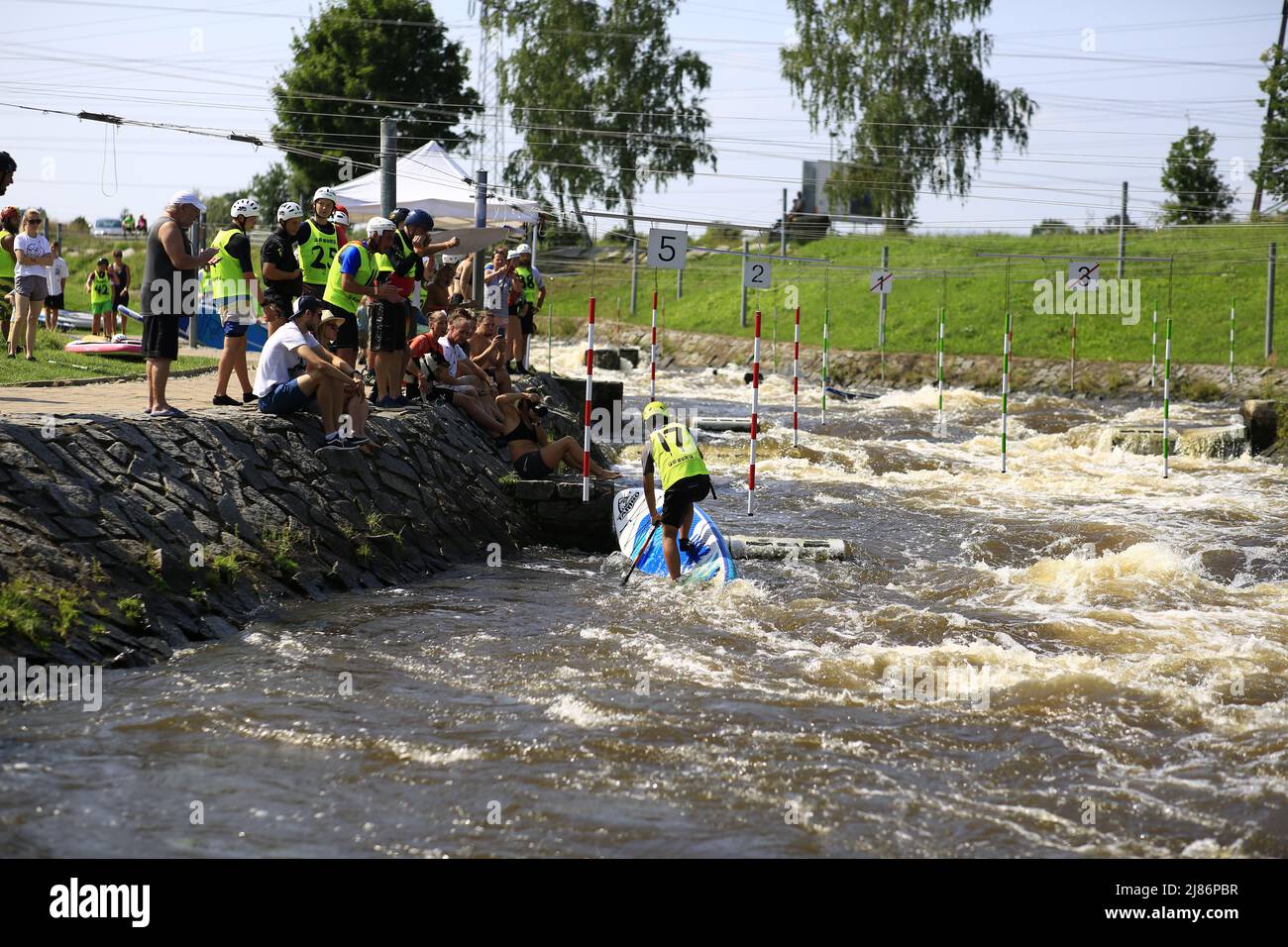 Paddleboard race on cascade wild river Vltava in Czech republic Stock ...