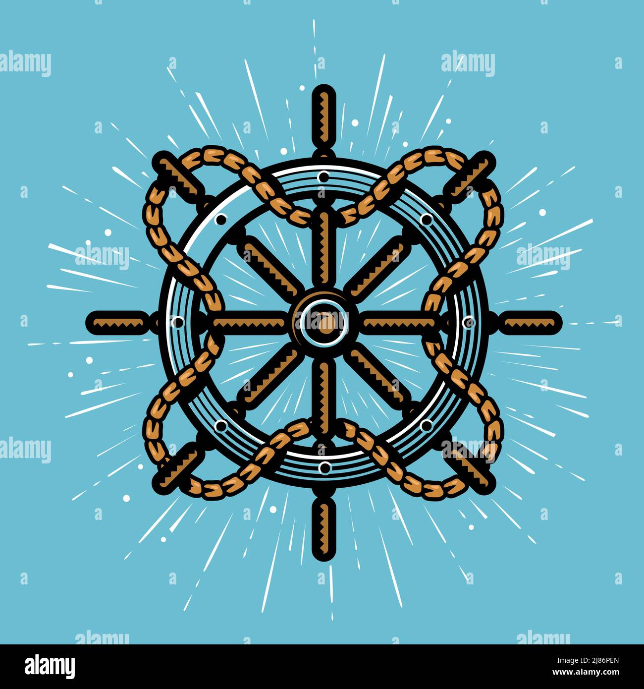 Ship steering wheel and rope emblem. Sea navigation symbol vector ...