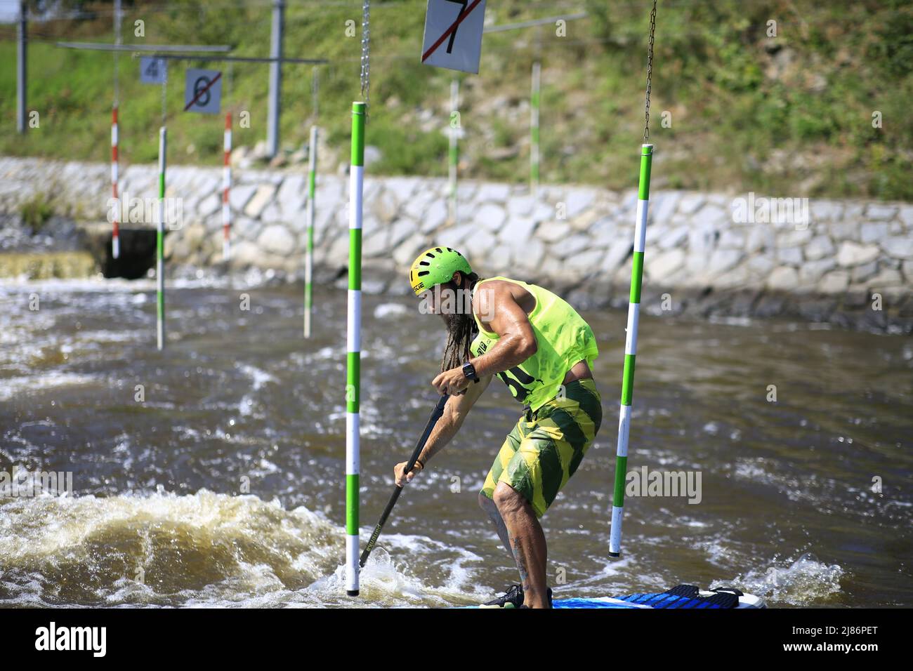 Paddleboard race on cascade wild river Vltava in Czech republic Stock ...