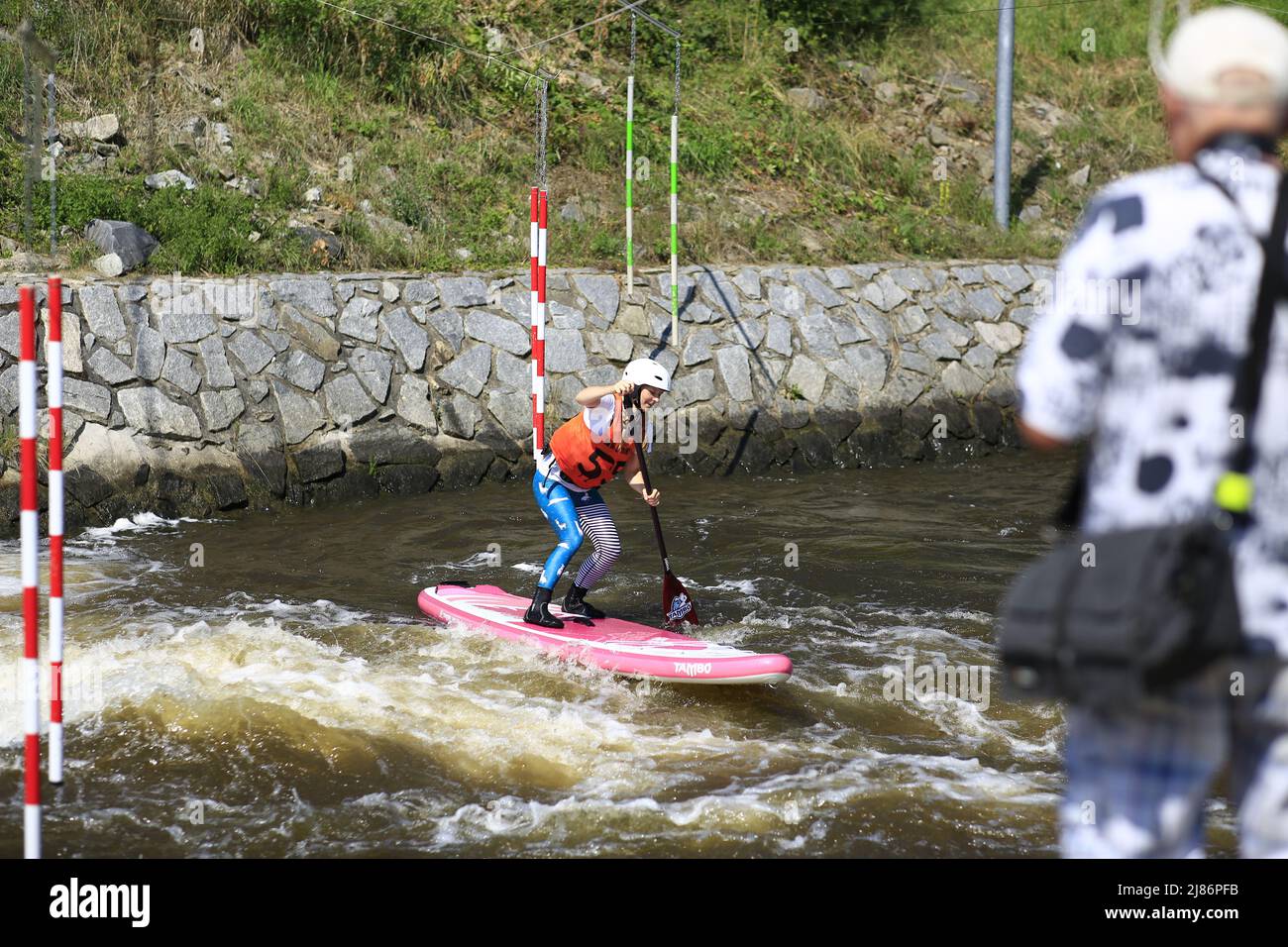 Paddleboard race on cascade wild river Vltava in Czech republic Stock ...