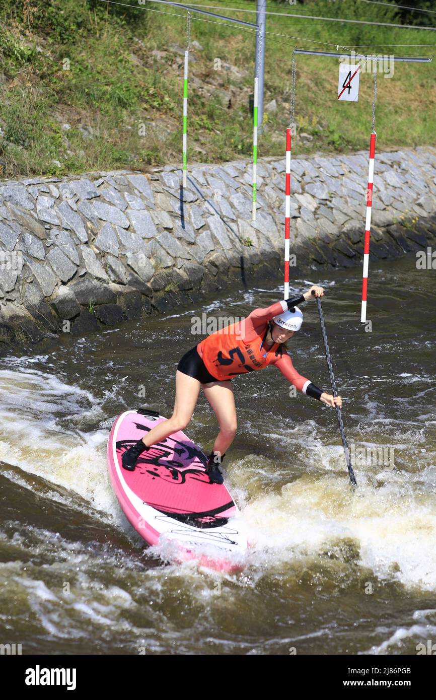 Paddleboard race on cascade wild river Vltava in Czech republic Stock ...