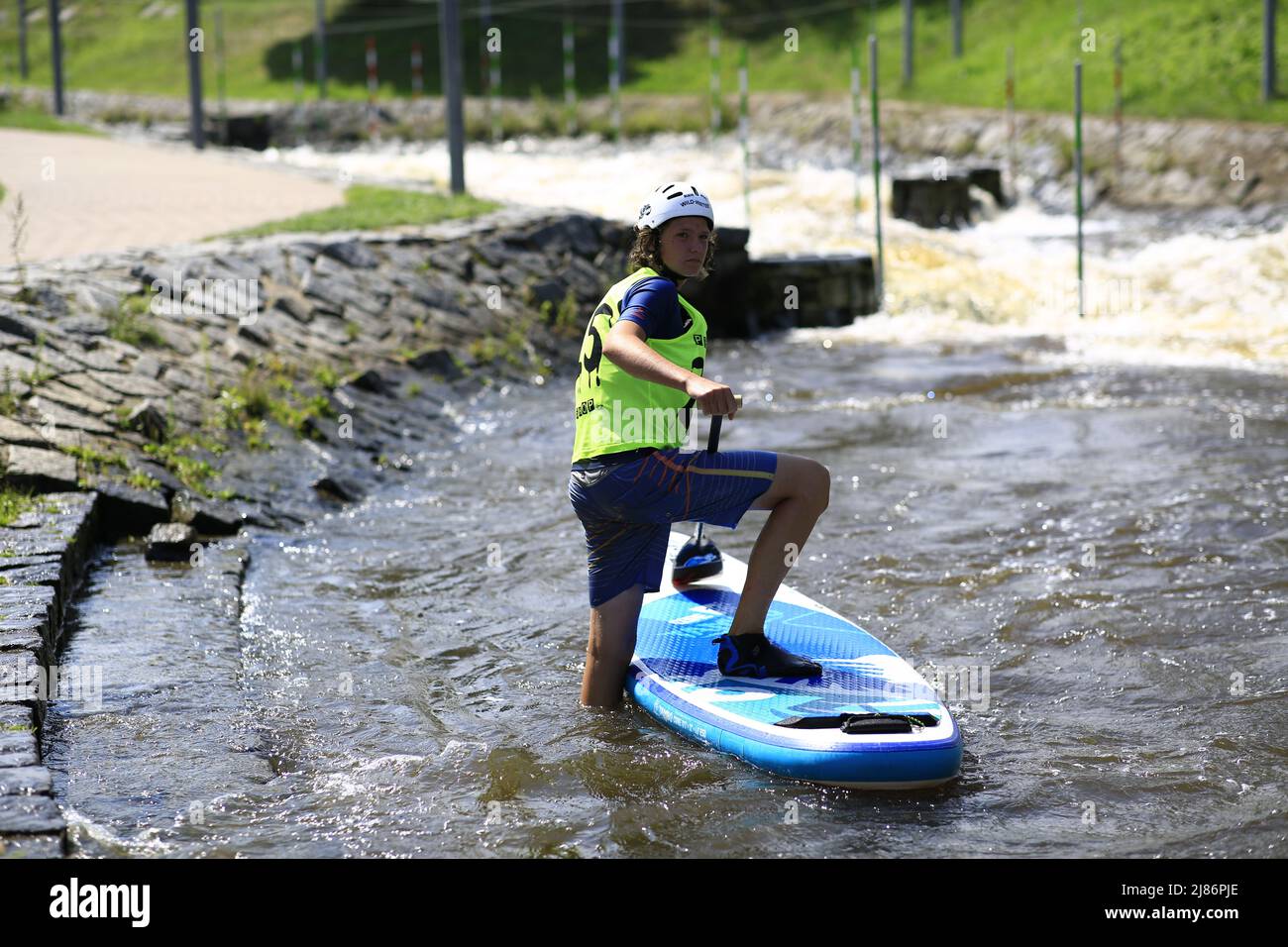 Paddleboard race on cascade wild river Vltava in Czech republic Stock ...