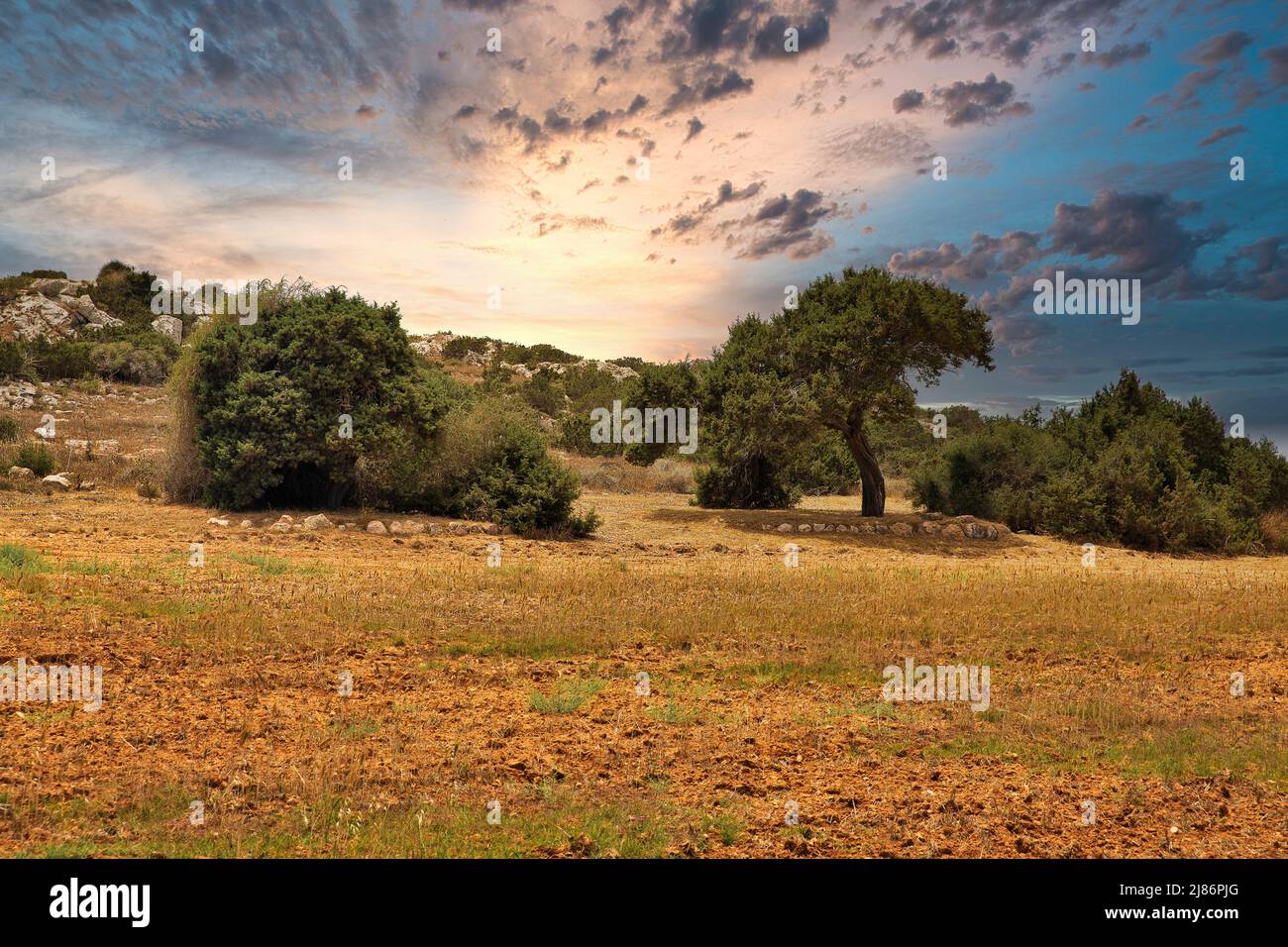 Rural landscape with dramatic sky close to Ayia Napa, Cyprus. It is ...