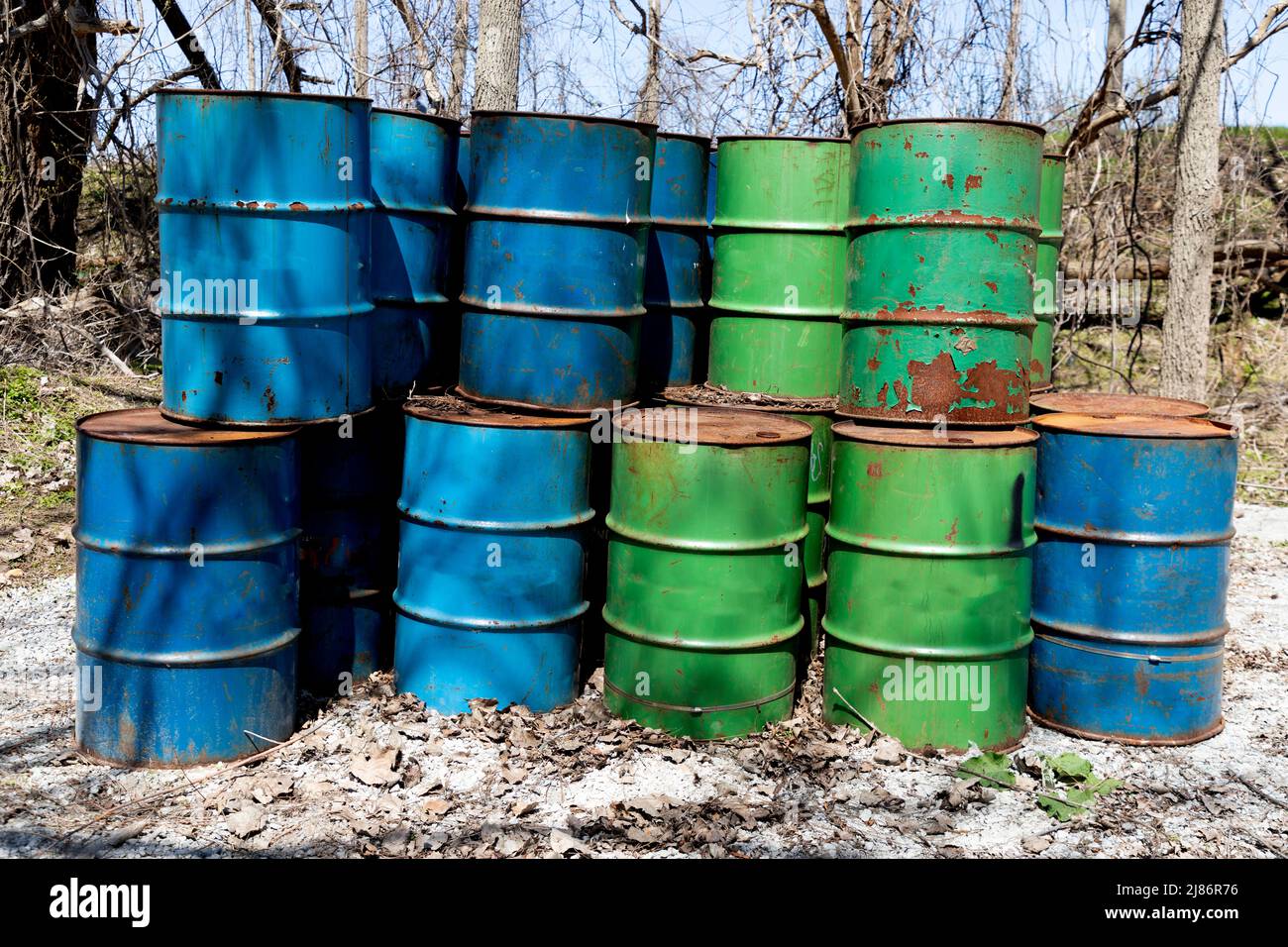 Empty industrial steel barrels Stock Photo - Alamy
