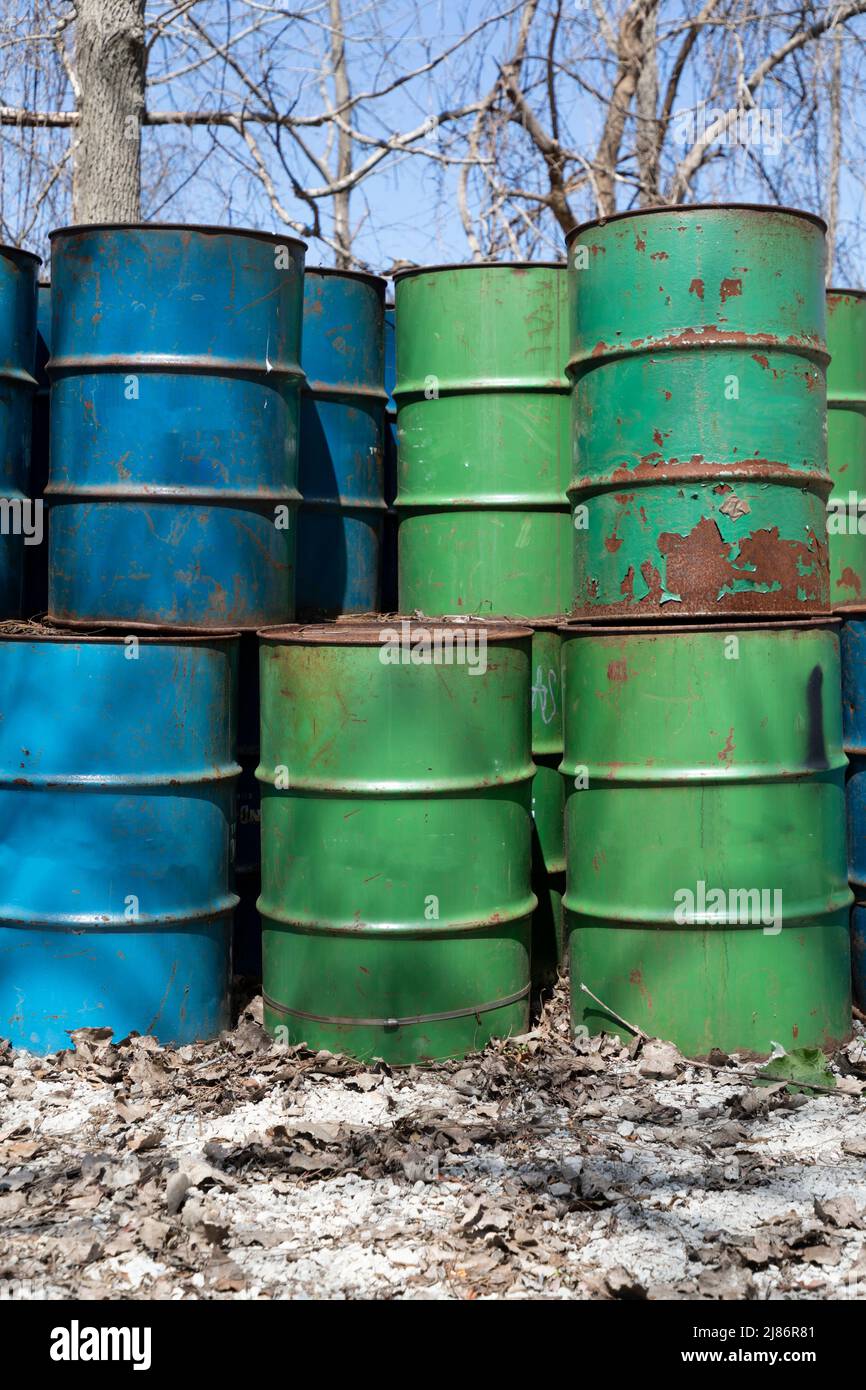 Empty industrial steel barrels Stock Photo - Alamy