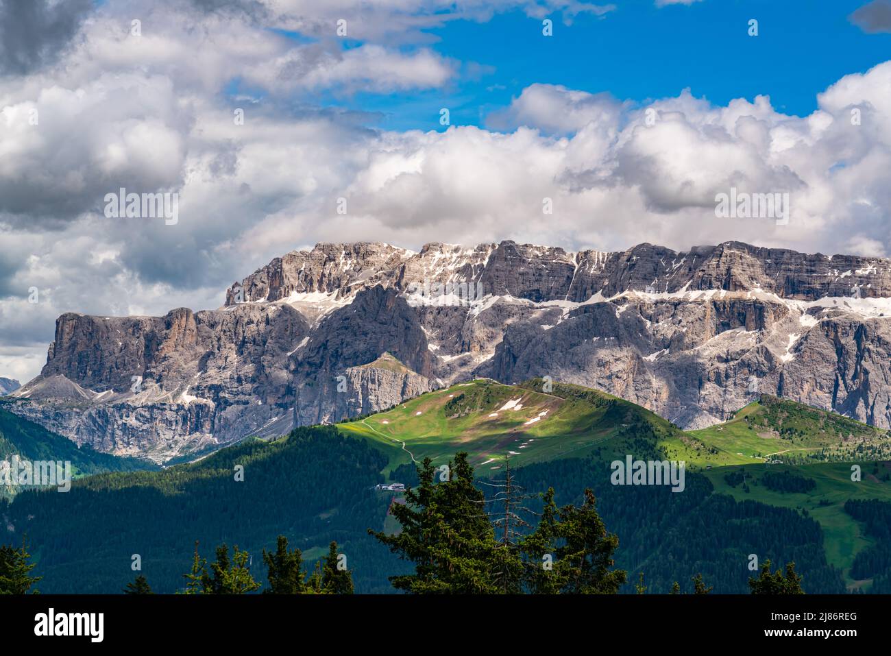 View of Italian Dolomite Mountain at the Alpine Green Plateau Seiser ...
