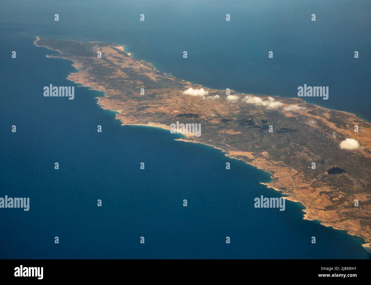 Aerial view over Dipkarpaz city on the Karpass Peninsula in Cyprus. It ...
