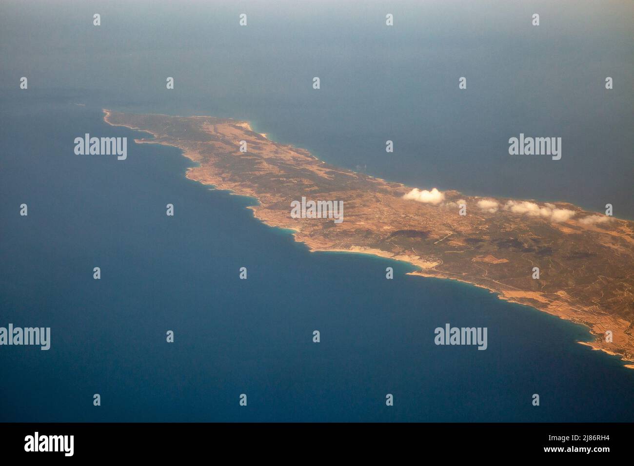 Aerial view over Dipkarpaz city on the Karpass Peninsula in Cyprus. It ...