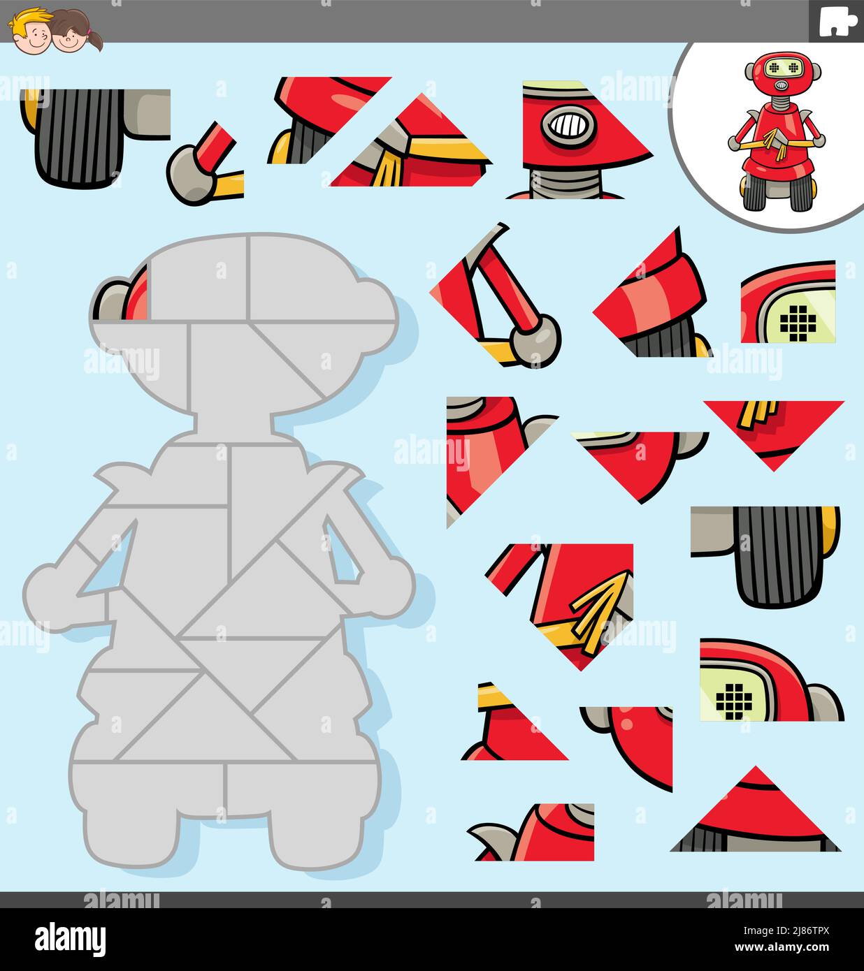 Cartoon illustration of educational jigsaw puzzle game for children ...