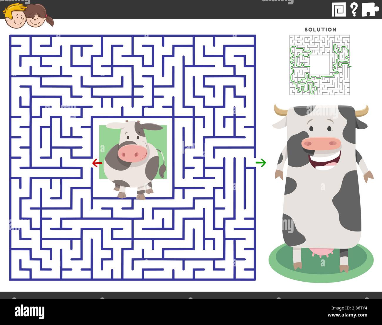 Cartoon illustration of educational maze puzzle game for children with ...
