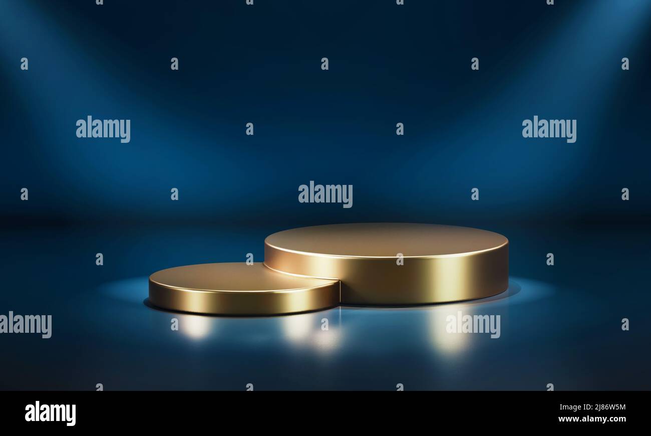 Golden colour cylindrical podiums with various heights. 3d computer ...