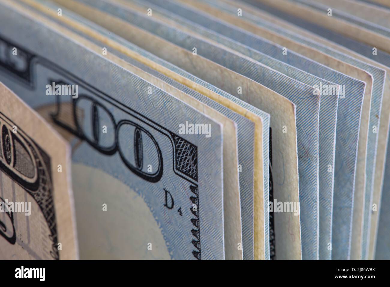 closeup of 100 dollar banknotes on edge for design purpose Stock Photo ...