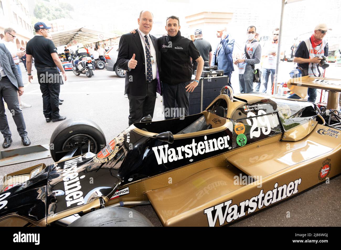 Prince Albert II of Monaco poses with Fred Lajoux in the paddock of the ...