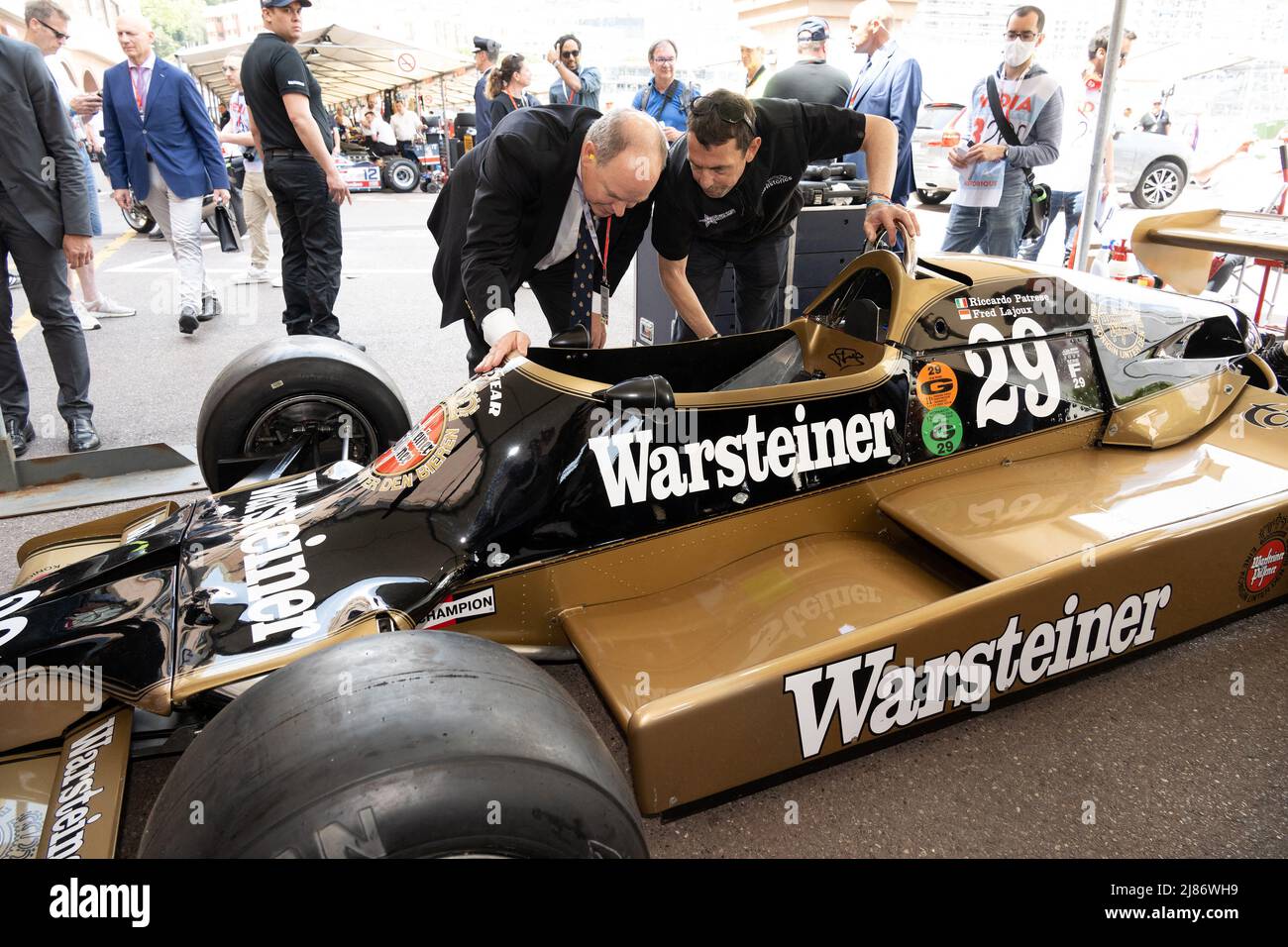 Prince Albert II of Monaco poses with Fred Lajoux in the paddock of the ...