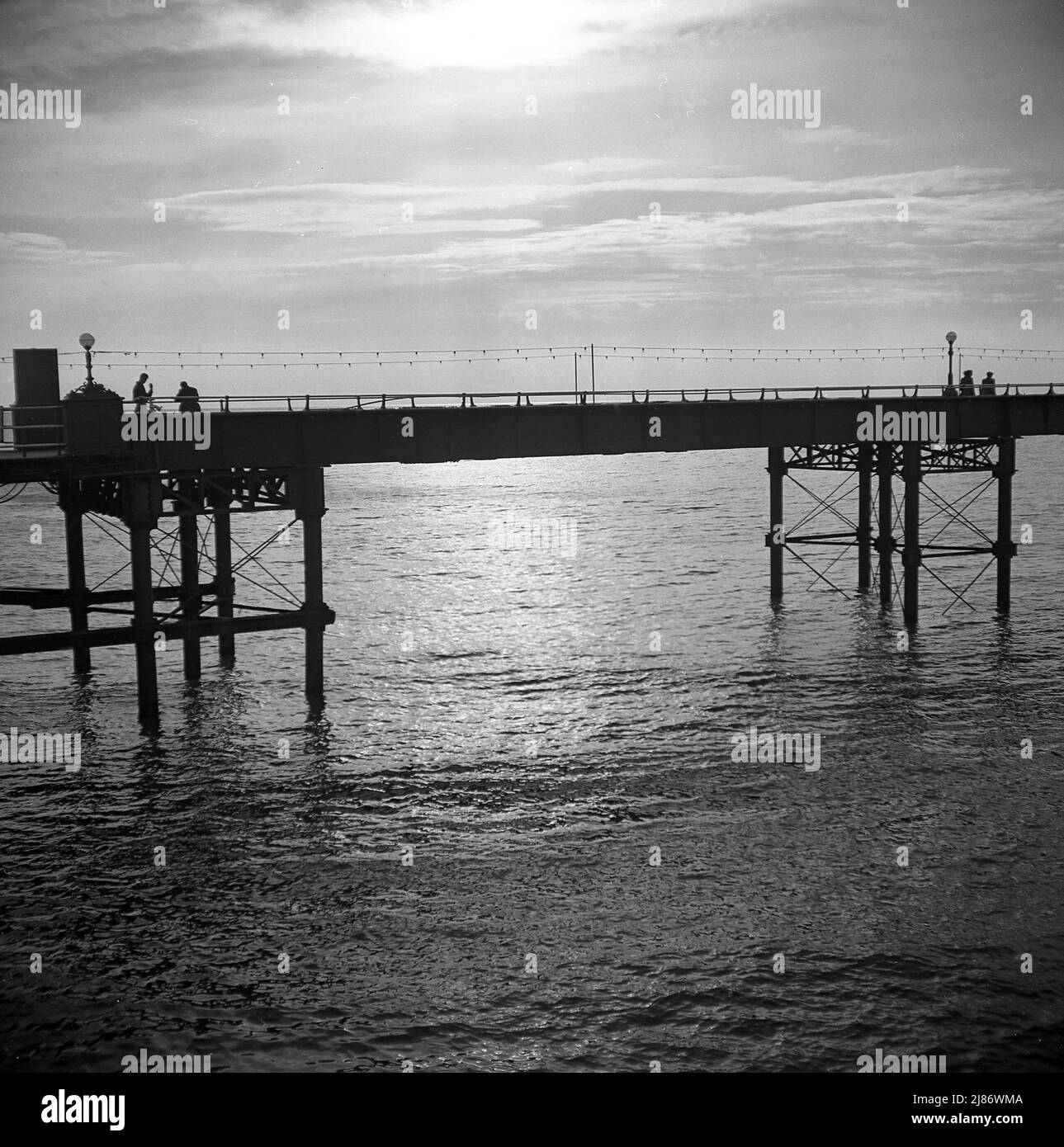 1950s, historical, evening time, view of Margate pier, Kent, England ...