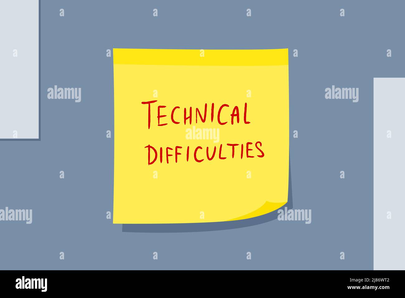 Technical difficulties - system problems. Yellow sticky note message ...