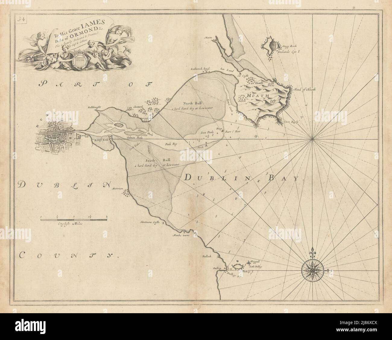 DUBLIN BAY sea chart. Howth Head Dalkey Clontarf Merrion. COLLINS 1723 ...