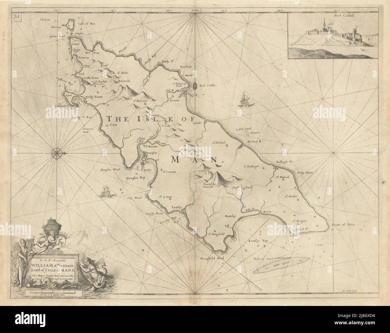 THE ISLE OF MAN sea coast chart. Douglas Ramsey Peel Castle. COLLINS ...