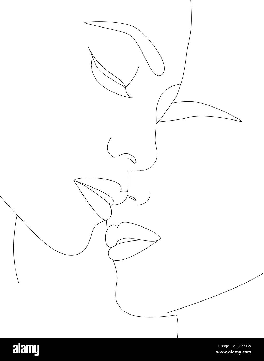 A kiss. Faces are a line. Continuous linear drawing is fashionable ...